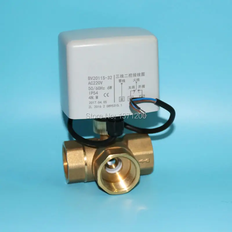 New G1-1/4" DN32 Brass 3 Way 220VAC Motorized Ball Valve T Type ...