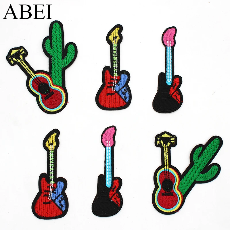 10pcs/lot Embroidered guitar Patches Iron on Cartoon Music equipment ...