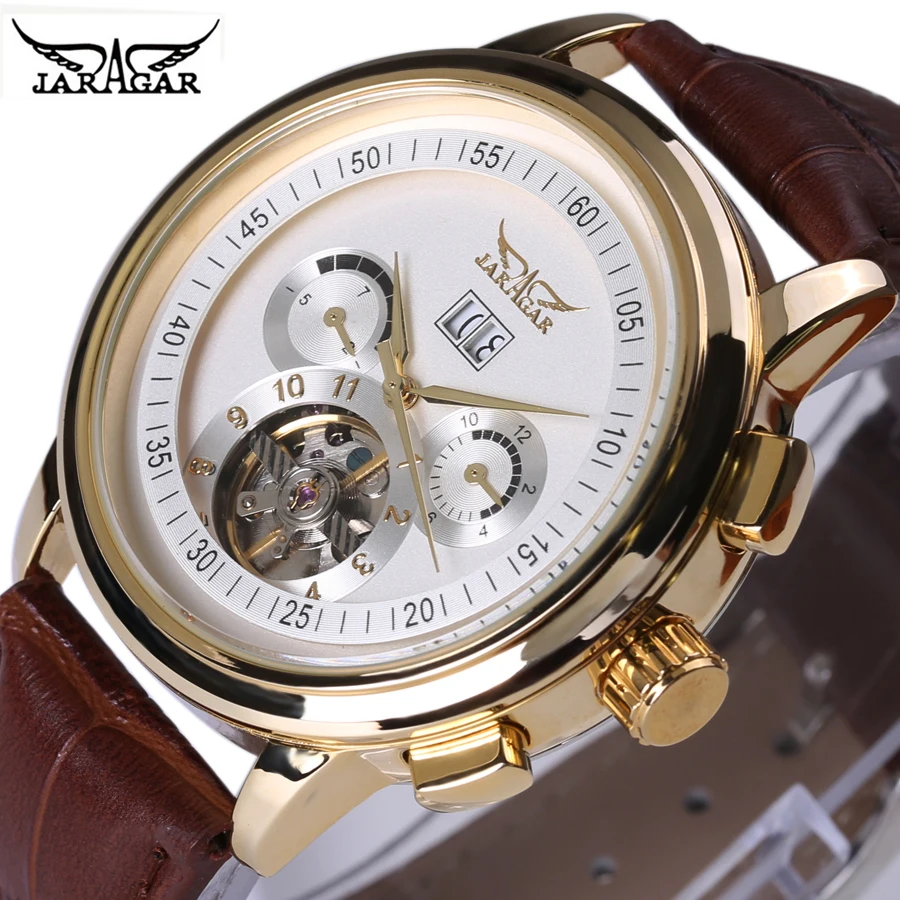 2017 JARAGAR Men Automatic Watch Mechanical Watch Genuine Leather Strap ...