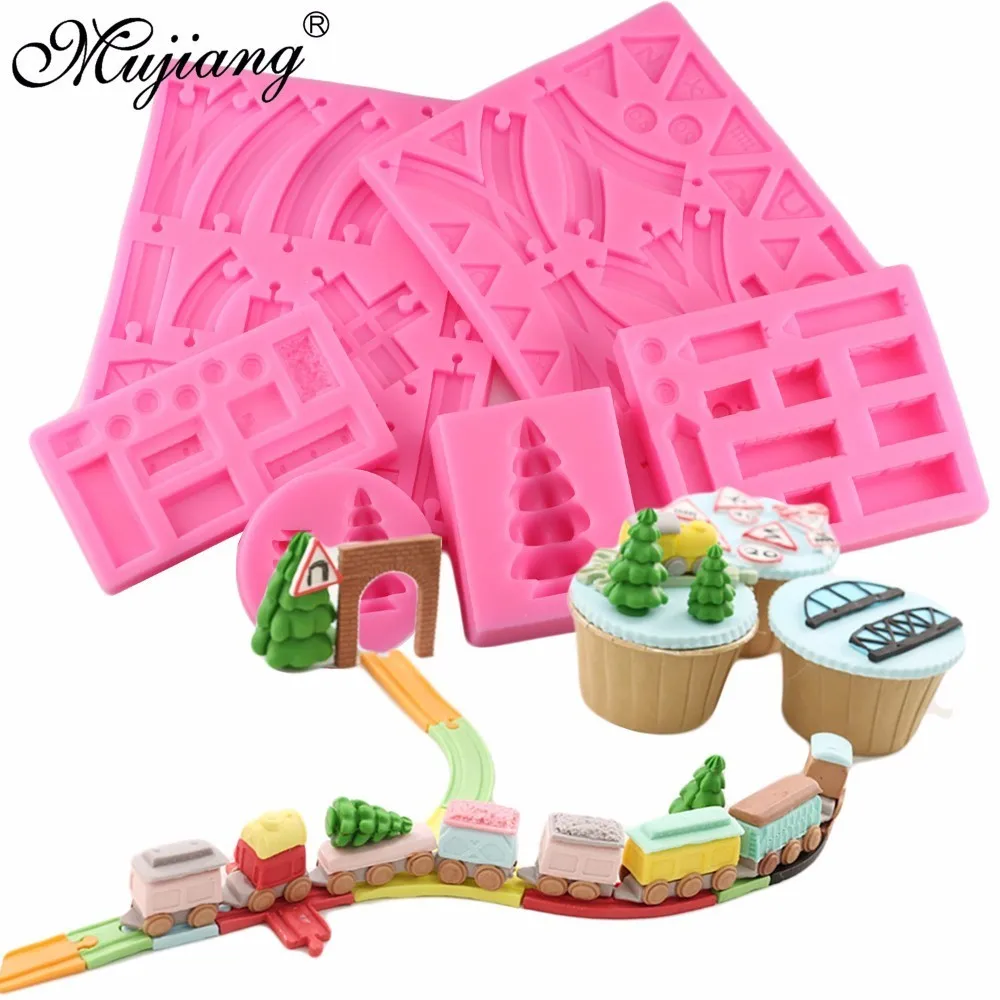 Mujiang Creative 6Pcs 3D Train Track Pine Fondant Mold Baby Birthday ...