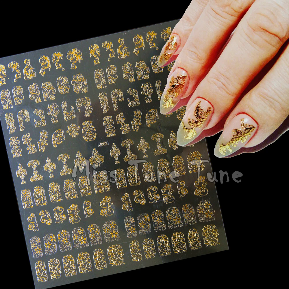 108pcsset 3d Gold Nail Stickers Decal Tips Large Self Adhesive Metallic Fingernails Mixed