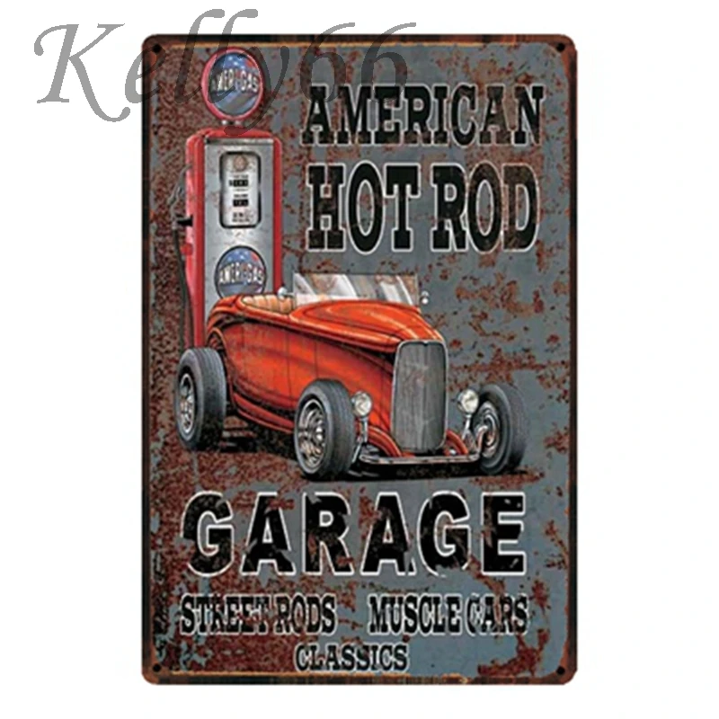 [ Kelly66 ] Amrica HOT ROD GARAGE Retro Tin Sign Poster Home Decor Bar ...