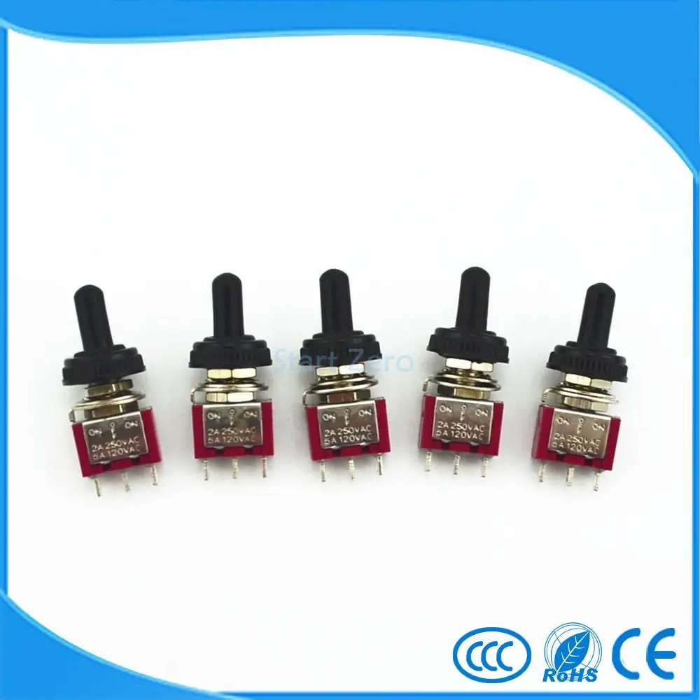 5 Pcs Red Toggle Switch ON ON 2 Position 3pin SPDT w Waterproof Cover ...