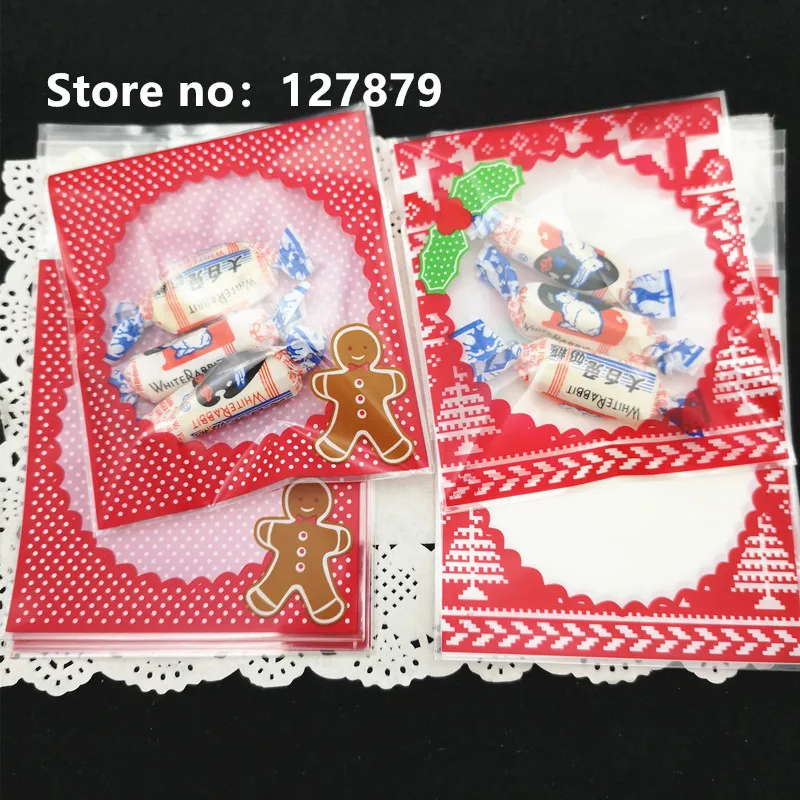 100pcs 10*10cm Red Cute Gifts Bags Christmas Cookie Packaging Self ...