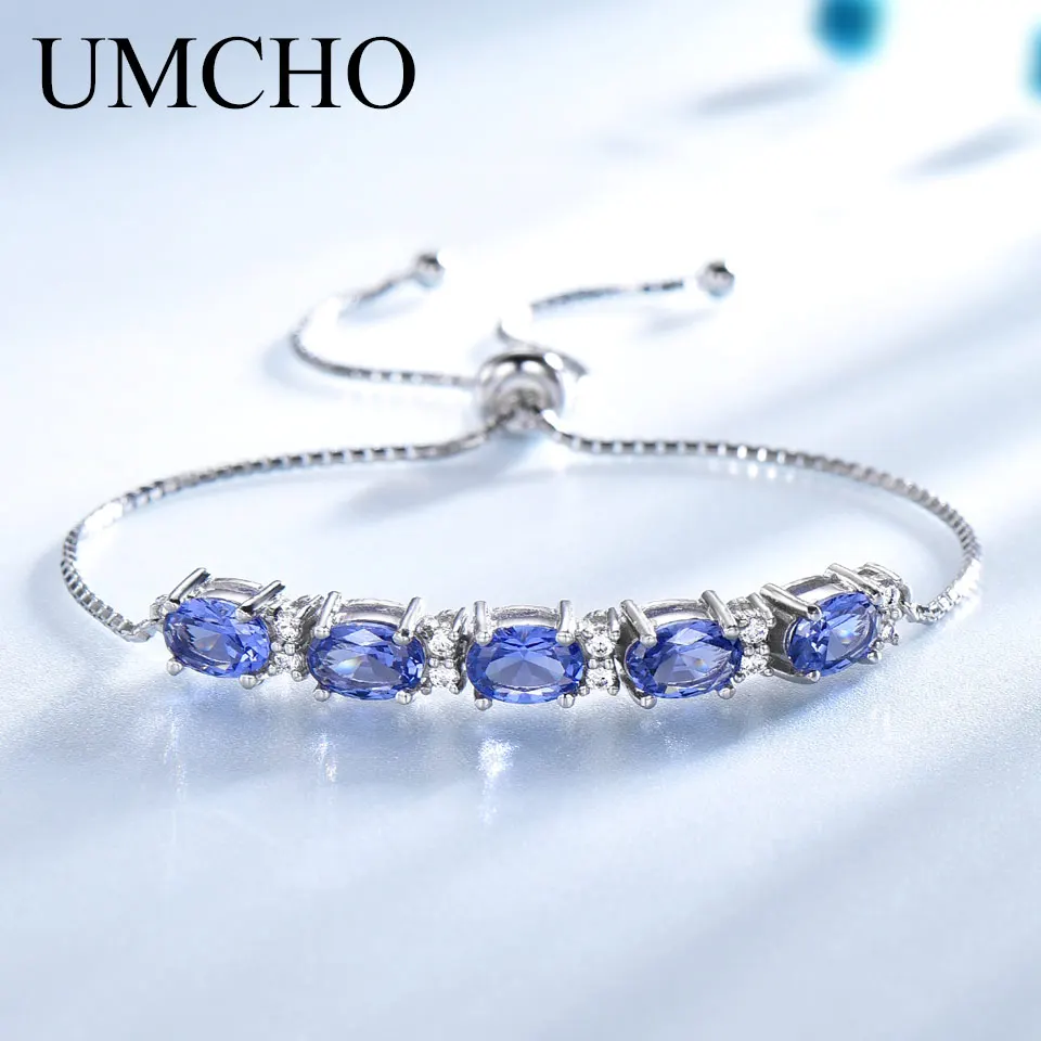 UMCHO Genuine 925 Sterling Silver Bracelets For Women Gemstone Blue ...