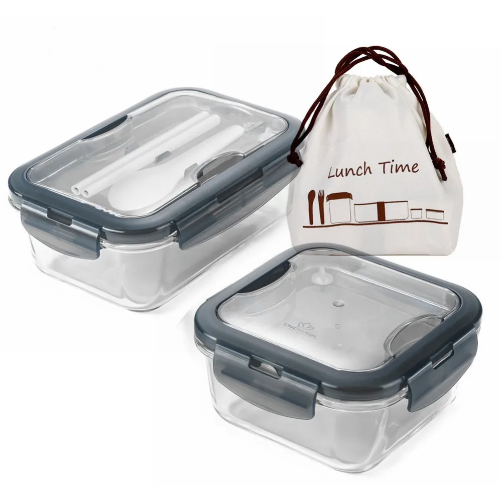 0.43L 0.76L Leakproof Thicken Glass Lunch Box, Transparent Borosilicate ...