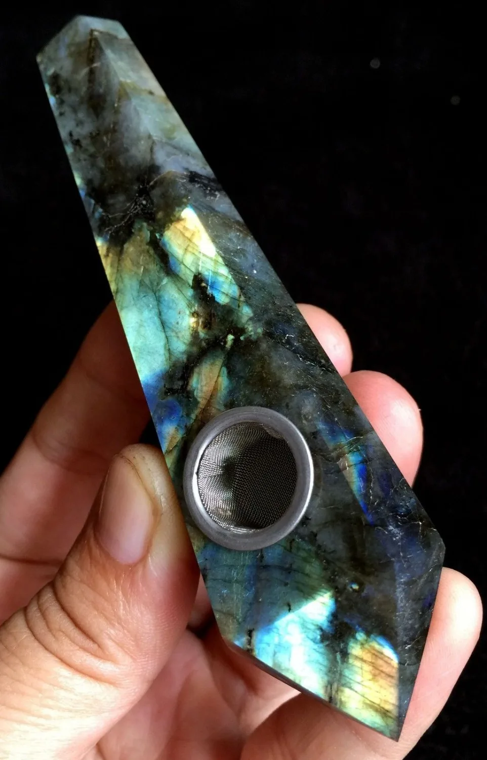 Gem Stone Pipe Natural Labradorite Crystal Smoking Pipe / Obelisk Wand ...