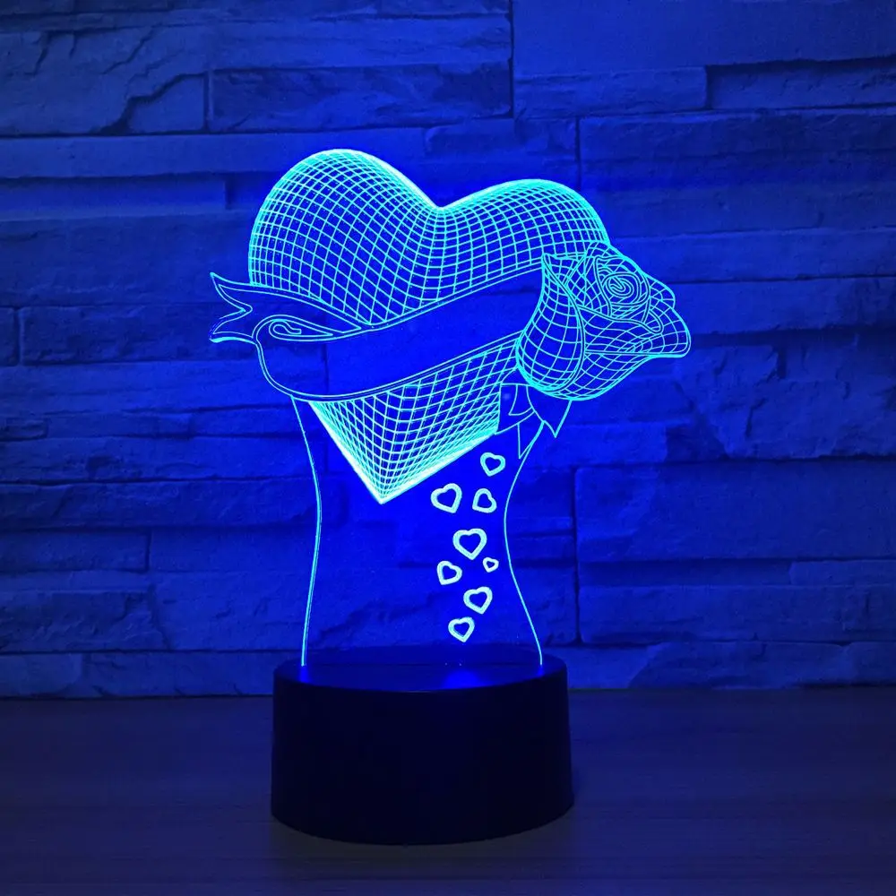 Heart 3d Illusion Lamp Led Rose Flowers 3d Night Ligh 7 Color Change ...