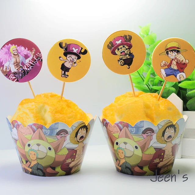 12sets One Piece Cartoon Paper Cupcake Wrappers and Toppers for Kids ...
