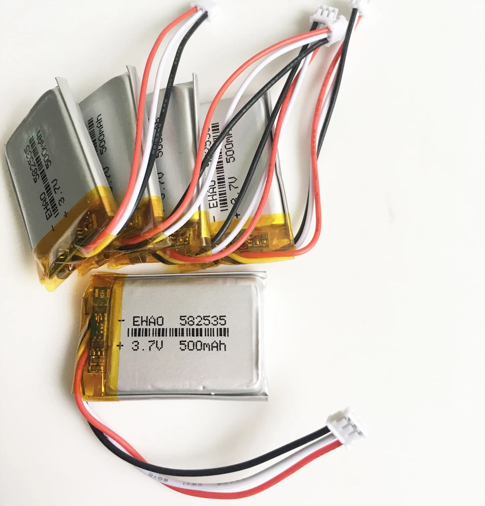 5 pcs 582535 3.7V 500mAh lipo polymer lithium rechargeable battery JST ...