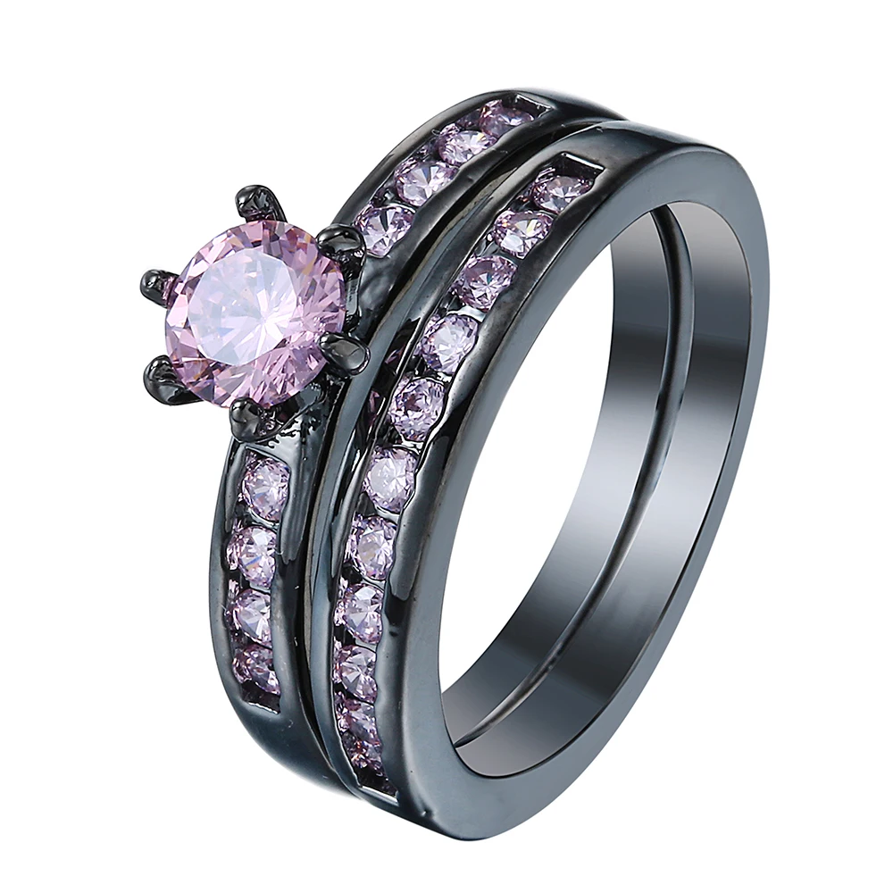 Hainon Luxury Blue Birthstone Rings For Women Cz Zircon Black Gold ...