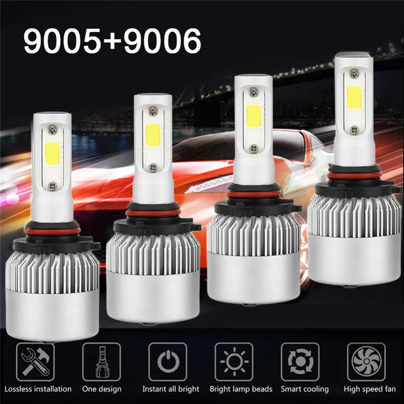 4x Auto Car Headlights Signal Lamp S2A Car Lights LED Bulbs 9005+9006 ...