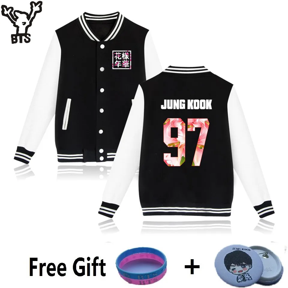 BTS Baseball Jacket Capless Sweatshirt Women Cotton bangtan Kpop Hip ...