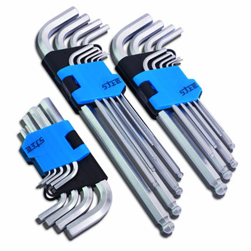 9pcs 15mm 10mm Hexagon Allen Key Wrench Tools Set Matte Chrome Ball End Spanner Set Screwdriver