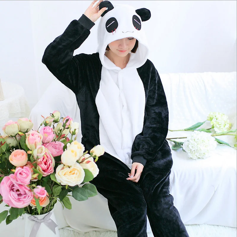 Unisex Panda Flannel Pajamas Adult Animal Onesies Pyjamas women Costume ...
