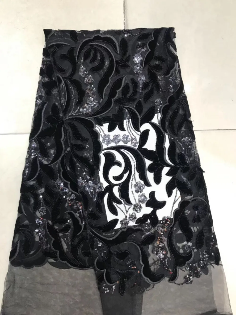 top grade ZH1881131 embroidered French net Lace Fabric with sequins for ...