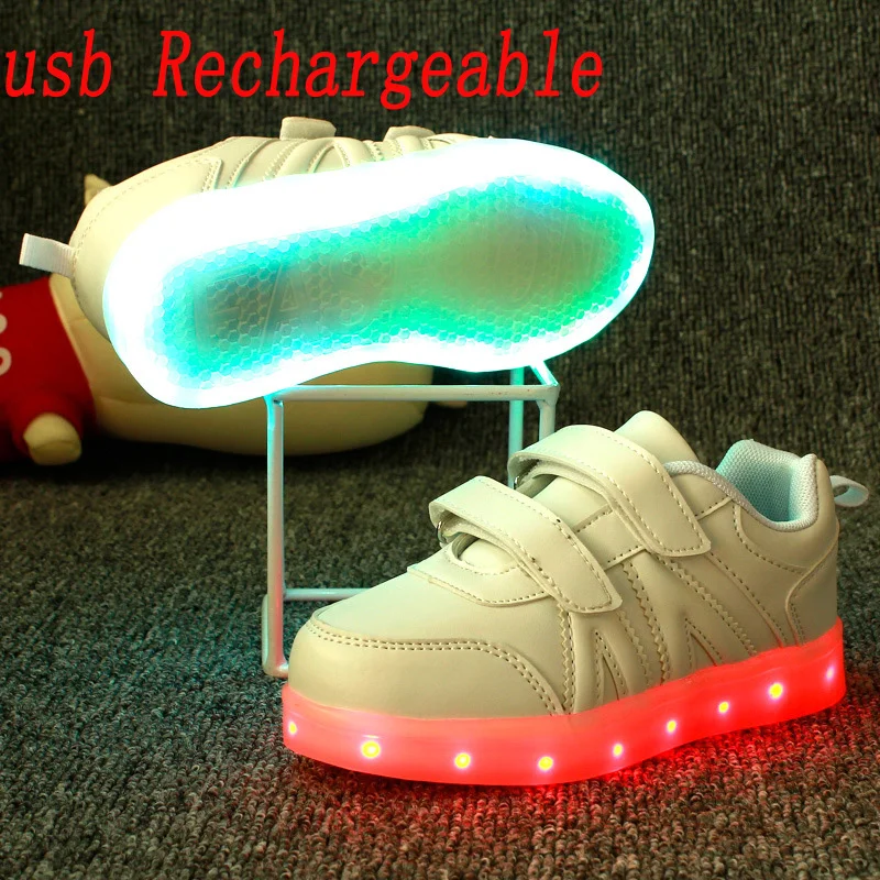 white slippers Led with USB Basket Led Children Shoes with Light Up ...