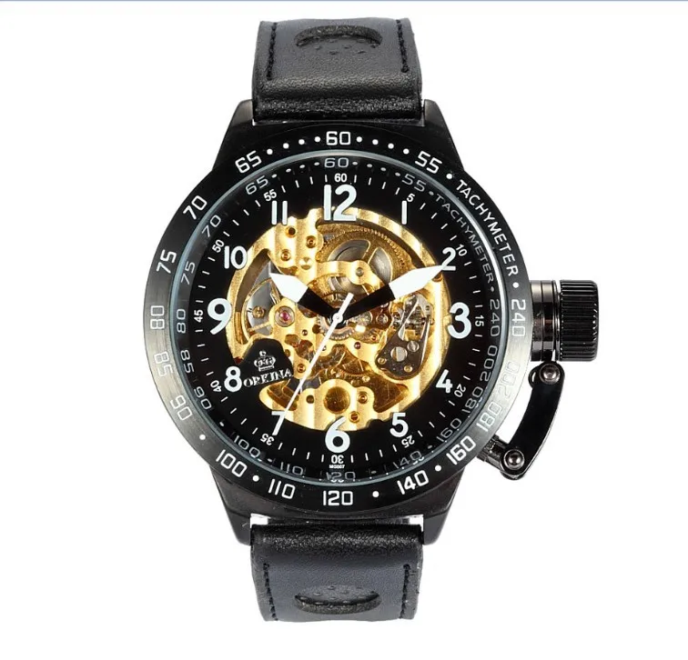 Large dial brand watches double faced cutout automechanism mens watch ...