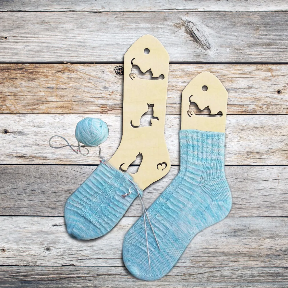 Buy 2pcs Rustic Wood Wooden Laser C Cute Cat Sock Blocker Diy Craft Socks Forms