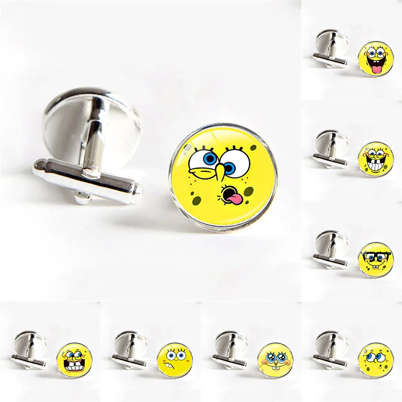 Fashion Cute Lovely Cartoon SpongeBob SquarePants cufflinks for mens ...