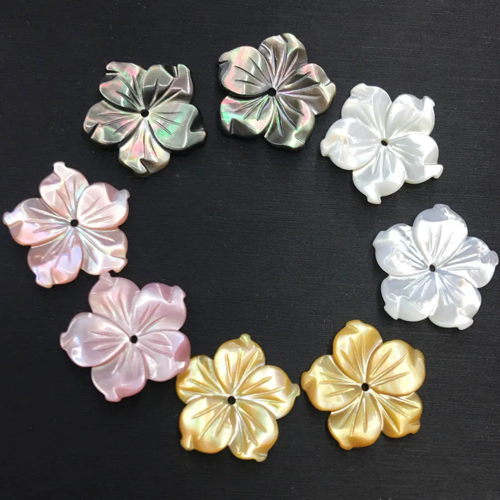 14mm 16mm 18mm Carved Shell Flower Charms Center Drilled Shell Stone ...