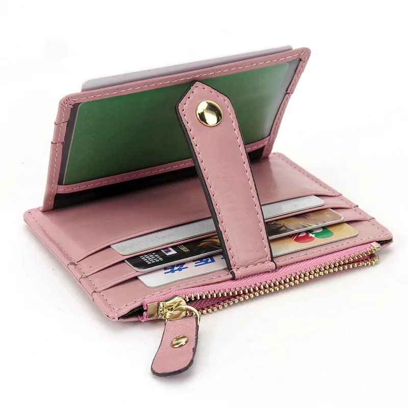 Women Leather Slim Card Holder Wallet Men Mini Wallets Zipper Card