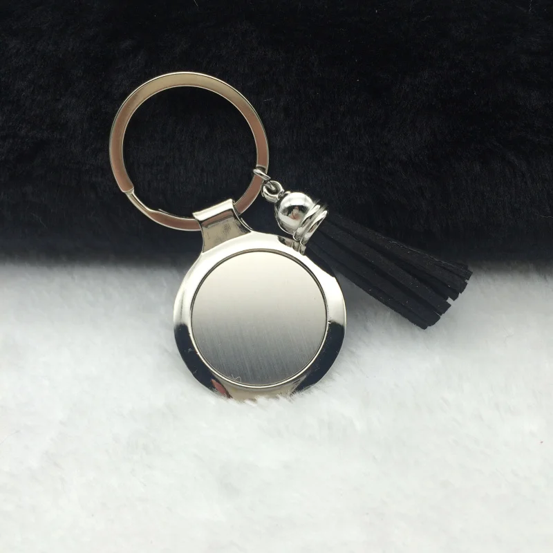 Engraved Free Personalized Silver Round Keychain with Black Tassel ...