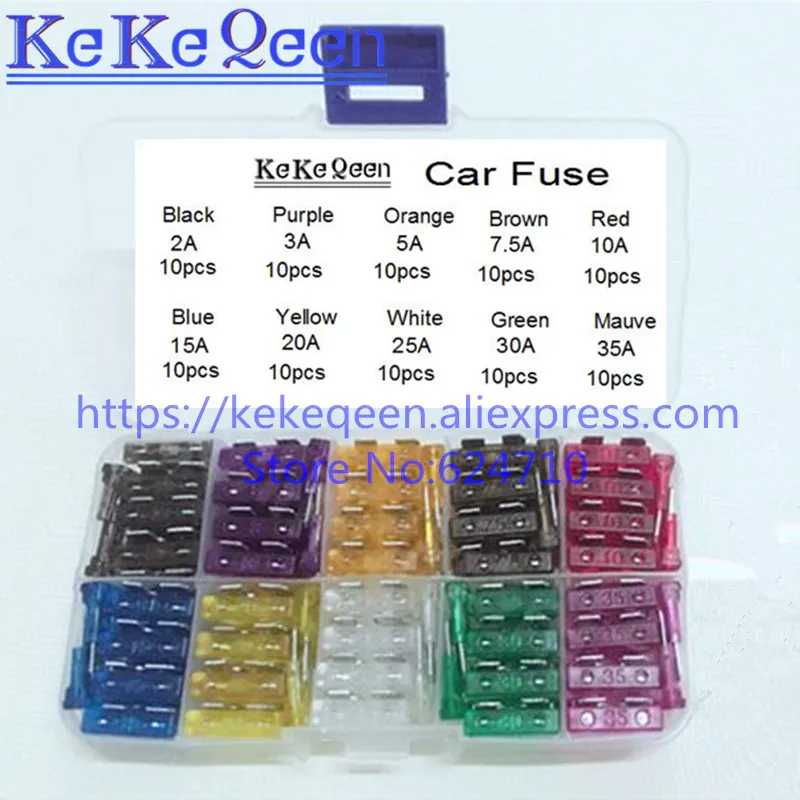 100pcs/lot Medium Car Fuses 2a 3a 5a 7.5a 10a 15a 20a 25a 30a 35a+ Clip ...