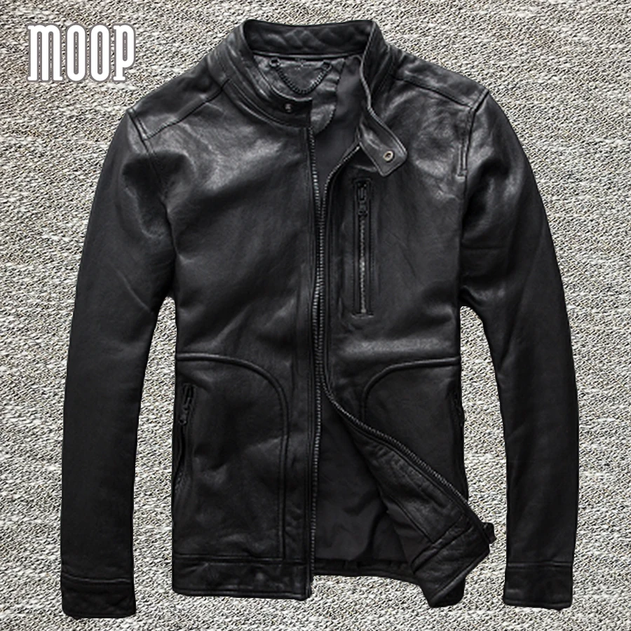Black genuine leather jacket coat men 100% sheepskin motorcycle jackets ...