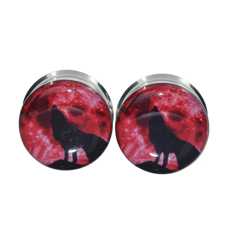 Ear Expanders piercing 1 Pair Gauges Gothic Blood Wolf Stainless Steel ...