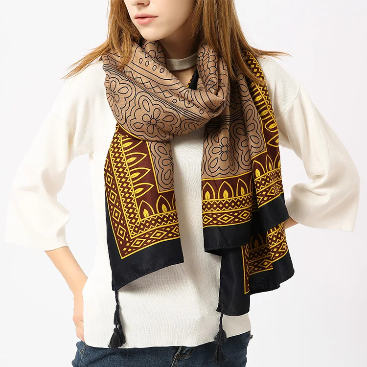 2017 new autumn scarf national wind flower cotton and linen scarf ...