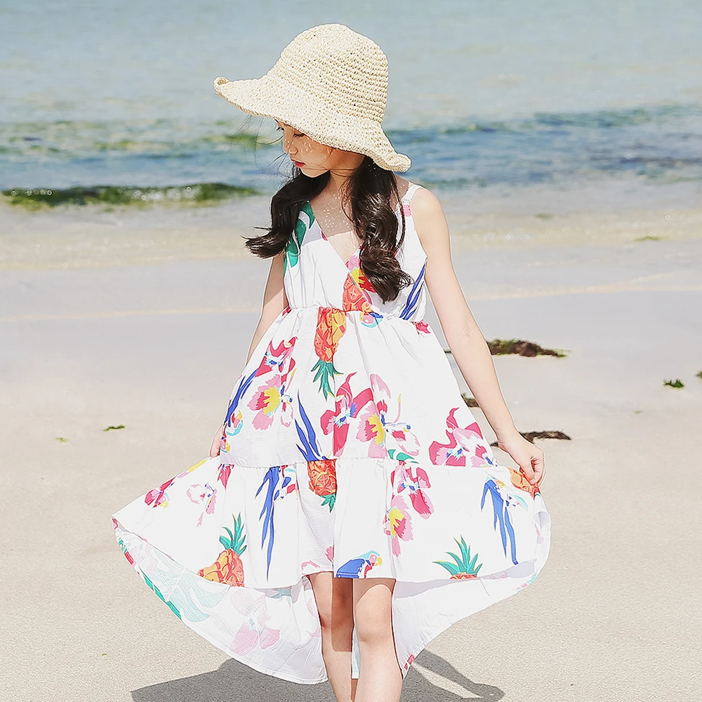 Girls Floral Beach Dress Sling Dress 2018 Summer Children's Clothing ...