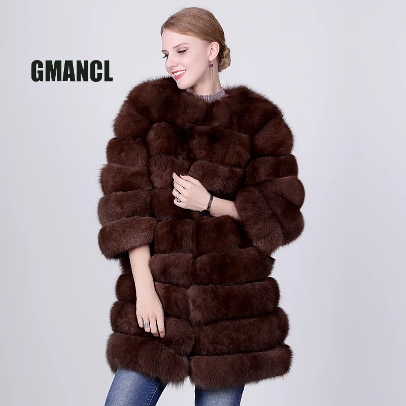 GMANCL Real fox fur real fur Clothes hem&Sleeve Removable Long Vest ...