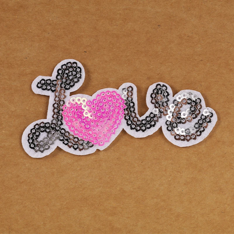 1PC Patches for Clothing Text LOVE Heart Patch Badge Sequined Iron on ...