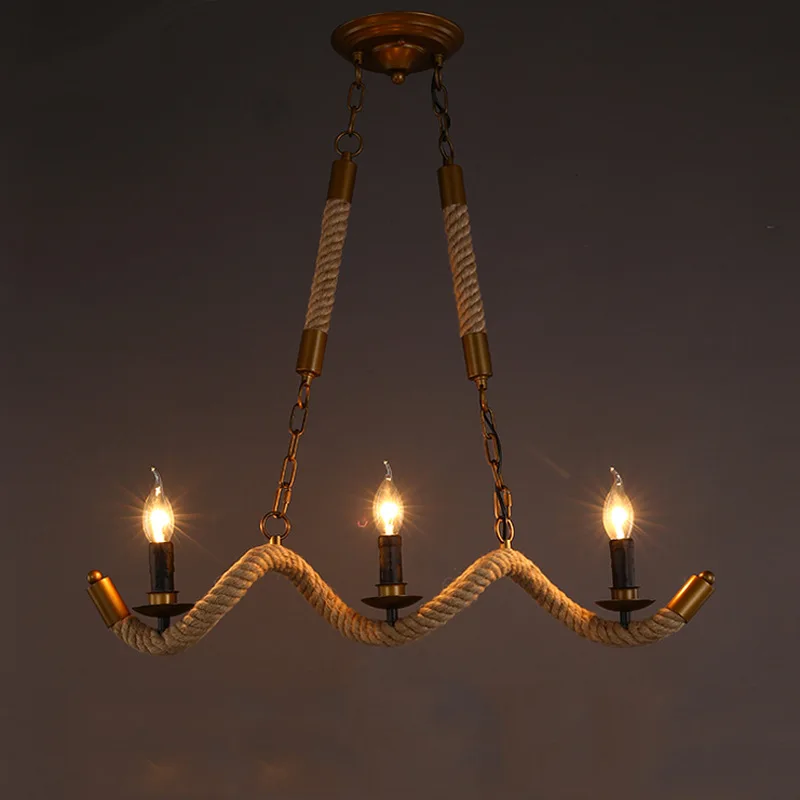 Hemp Ropes Vintage Pendant Lamp Industrial Retro Hanging Light 3 Lamps ...
