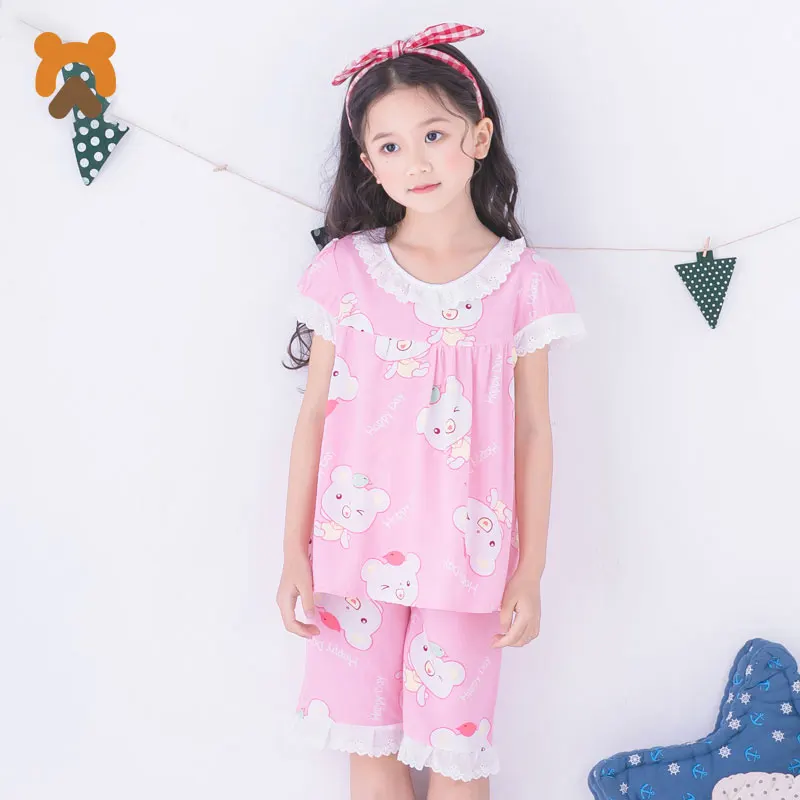 Summer Girls Pajamas Sets Kids Cartoon Lace Short Nightdress Character ...
