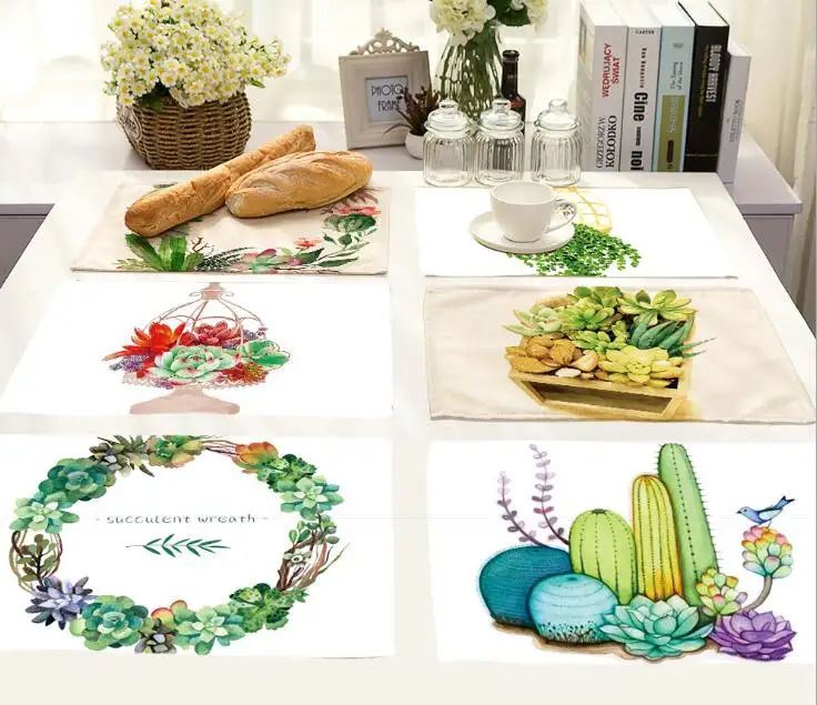 4pcs/lot Printed Linen Placemat Place Mat Table Mat Cartoon Plant ...