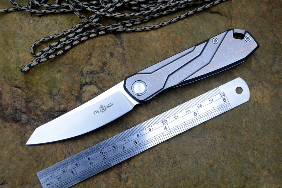 Two Sun Pocket Knife TS07 3.27" Reverse Tanto Blade Satin D2 Titanium ...