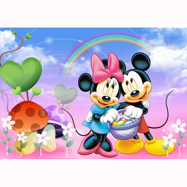 Photography backdrops Minnie Mickey Mouse Rainbow white clouds photo ...