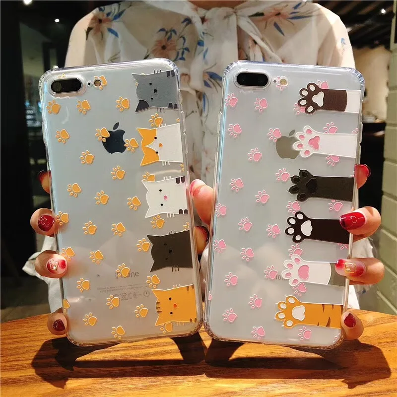 Fashion Cat Paw Pattern Phone Case For iPhone X 6 7 8 Plus Cute Animal ...