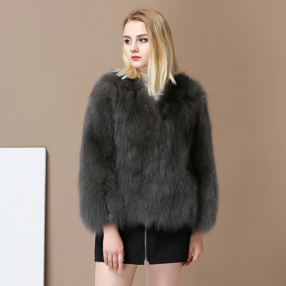 Women's Warm Casual Real Fox Fur Coat Short Winter Fur Jacket Outerwear ...