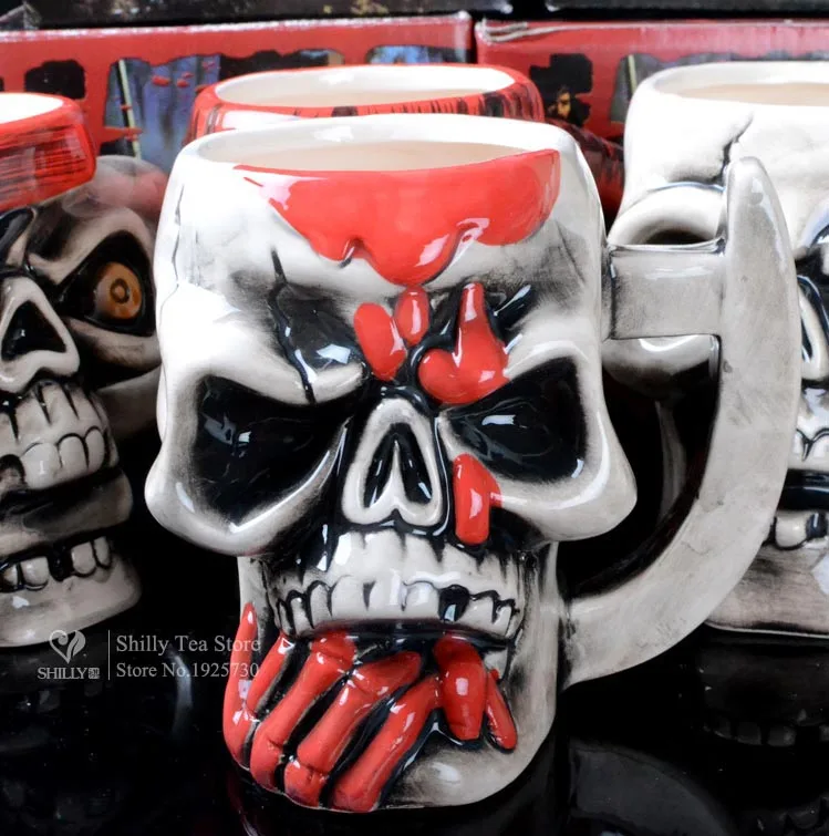 300ml Pirate skull shape Ceramic Coffee mug Creative Ceramic Porcelain ...