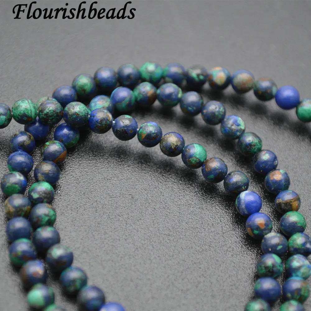 Natural Blue Azurite Stone Round Loose Beads DIY Jewelry Making ...