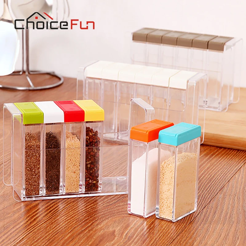 CHOICE FUN Unique 6 Grids Clear multi chamber Kitchen Plastic Spice Box ...