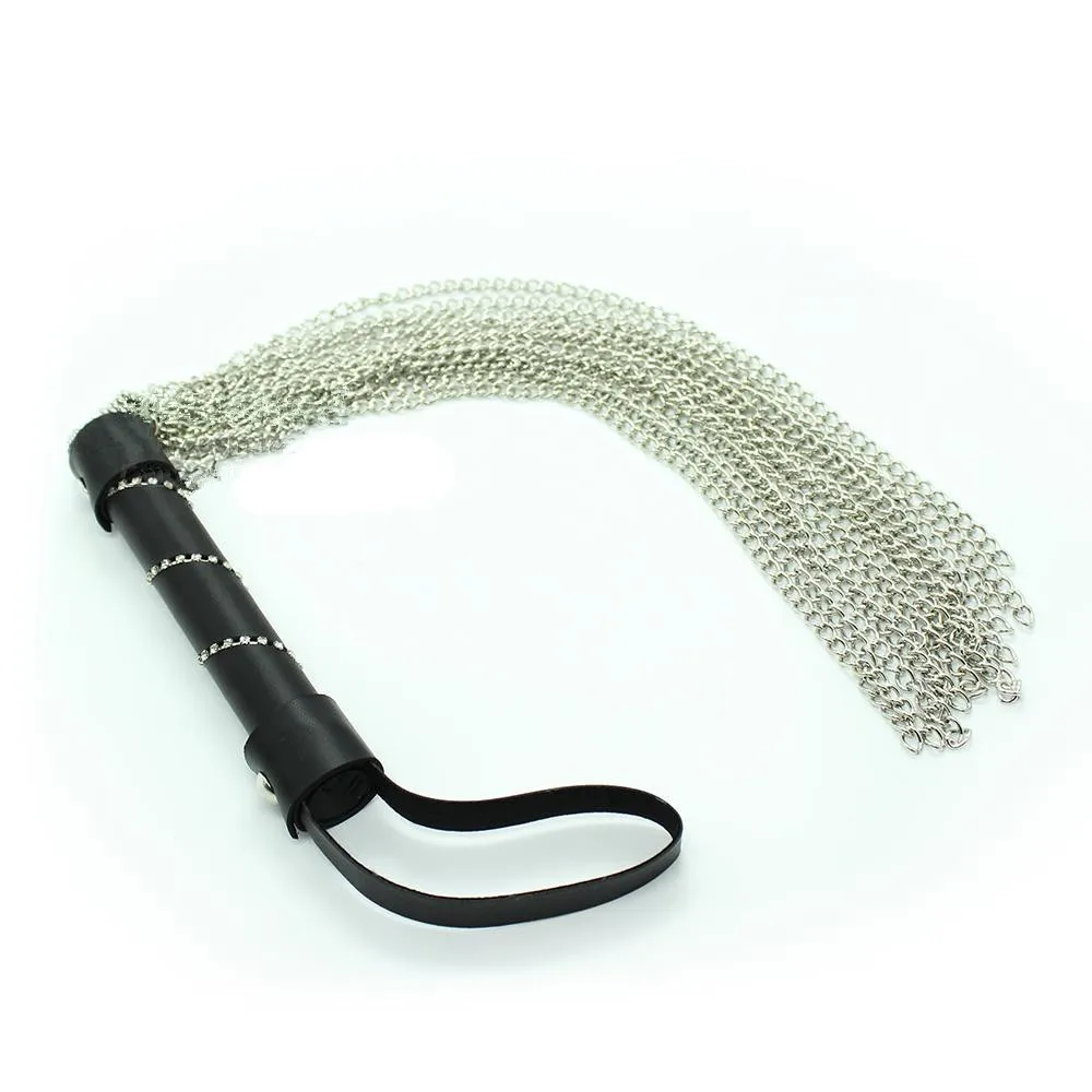 2017 diamond Handle 8 metal chain Whip Black PU Leather Lash whips ...