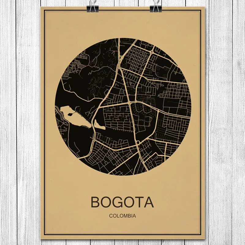 BOGOTA World City Map Classic Vintage Poster Kraft Paper Poster Wall ...