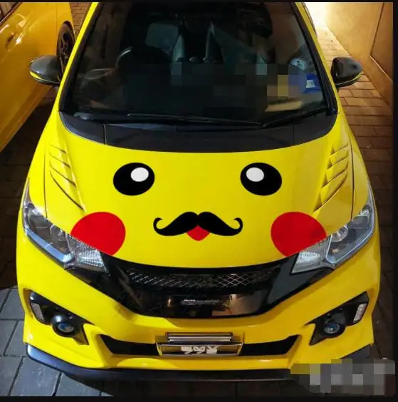 Pikachu car sticker cartoon smile face car head cover car sticker ...