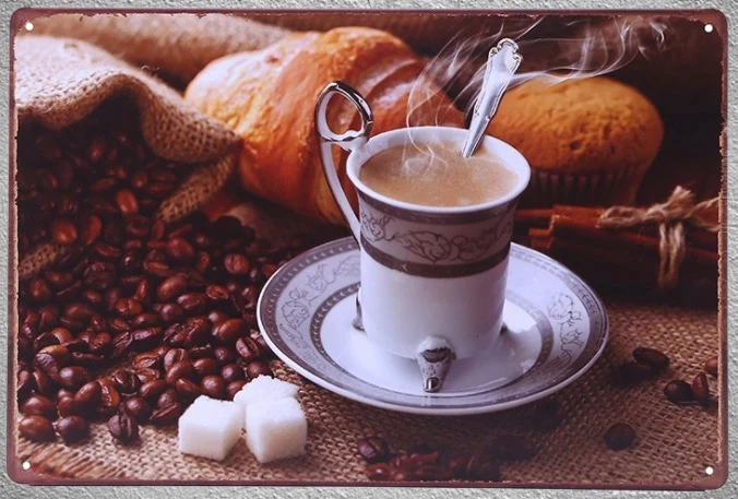 1pc Brewed Italian coffee Cappuccino Latte blended Tin Plate Sign wall ...