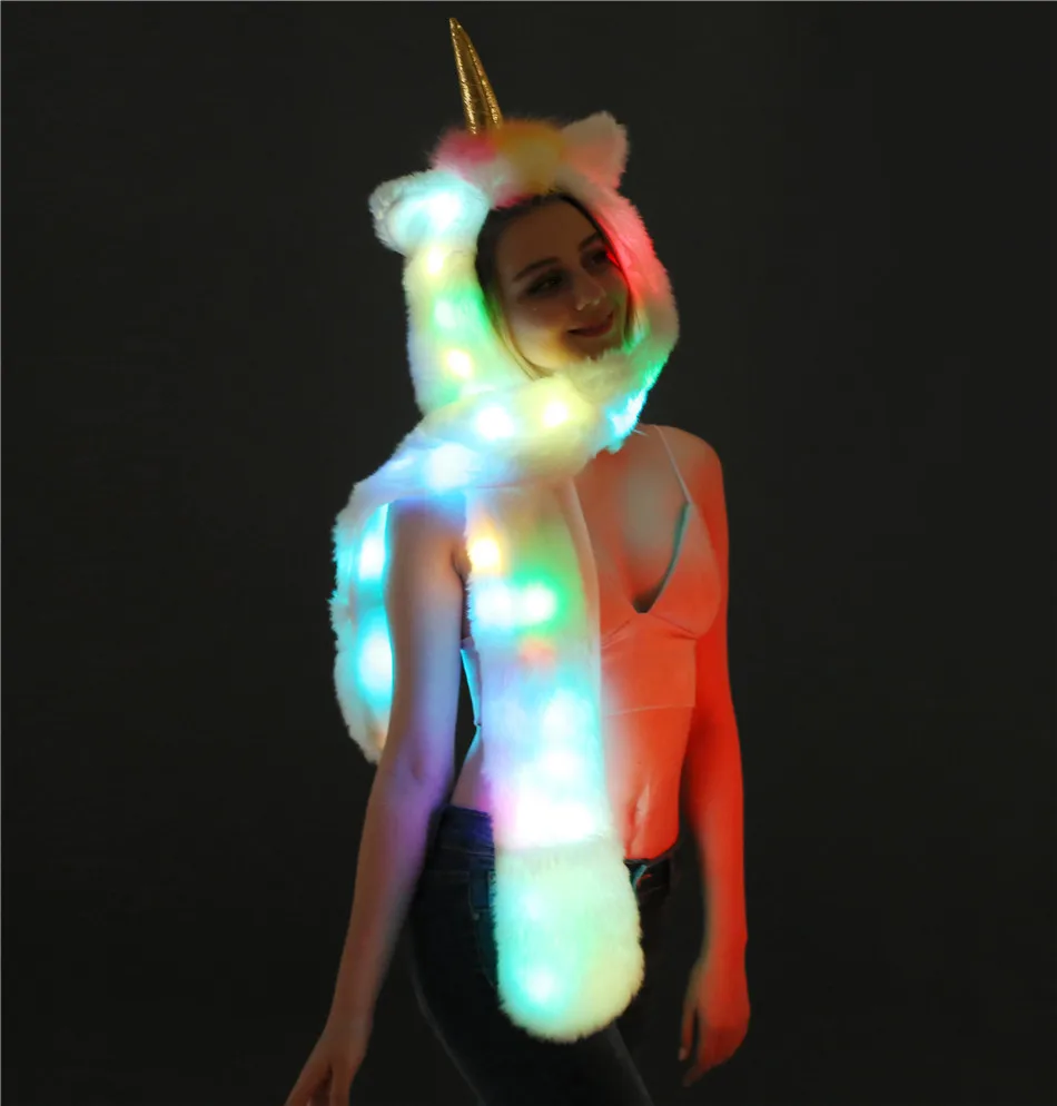 Wholesale LED Unicorn Hat Costume Winter Warm Long Scarf and Gloves Set ...