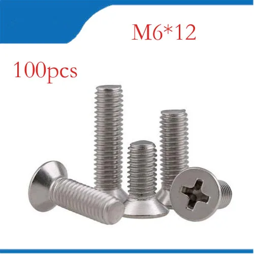 100 ชิ้น/ล็อต GB819 M6x12 มม.M6*12 มม.304 สแตนเลสสตีลแบนหัวข้ามศีรษะสก ...
